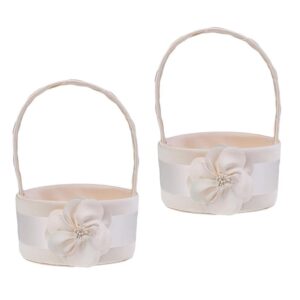 monkeyjack pack of 2pcs delicate round champagne satin wedding flower girl basket floral bridal petals basket decoration