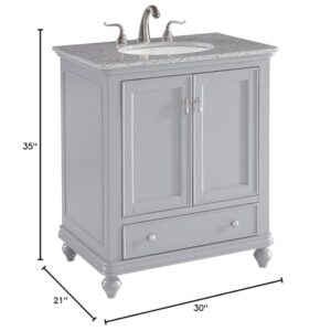 Elegant Kitchen and Bath 30 inch Single Bathroom Vanity Cabinet Set with Granite Countertop - Light Grey