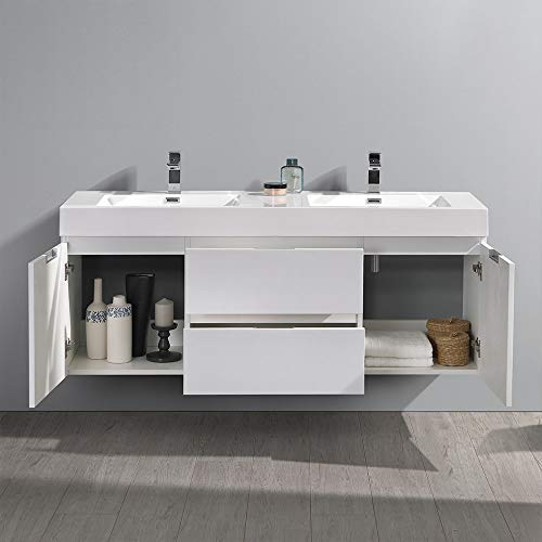 Fresca Valencia 60 Inch Wall Hung Double Sinks Bathroom Vanity in Dark Slate Gray - Faucet Not Included - FCB8360GG-D-I