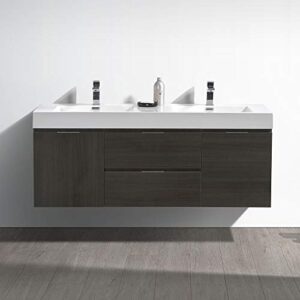 Fresca Valencia 60 Inch Wall Hung Double Sinks Bathroom Vanity in Dark Slate Gray - Faucet Not Included - FCB8360GG-D-I