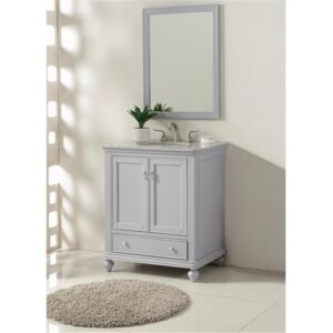 Elegant Kitchen and Bath 30 inch Single Bathroom Vanity Cabinet Set with Granite Countertop - Light Grey