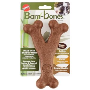 SPOT Bam-Bones Wishbone - Made with Strong Bamboo Fiber, Durable Long Lasting Dog Chew for Light to Moderate Chewers, Great Toy for Adult Dogs & Teething Puppies Under 50lbs, 7in, Bacon Flavor