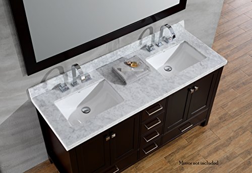 ARIEL Cambridge A061DCWRVOESP 61" Inch Double Sink Bathroom Vanity Cabinet in Espresso with Carrara White Marble Countertop Rectangular Sinks