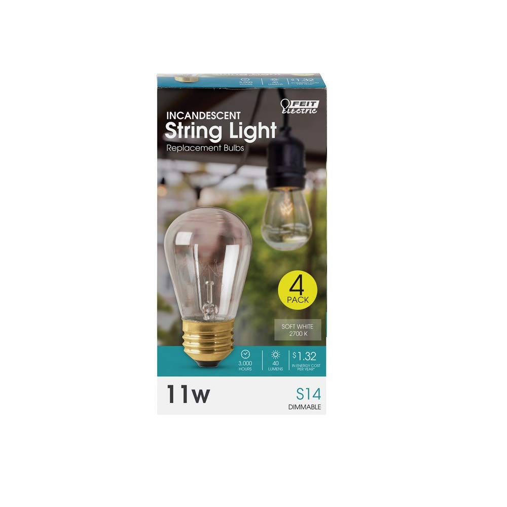 Feit Electric 11Watt S14 2700K 40 Lumen Incandescent String Light Replacement Bulb- 4 Pack