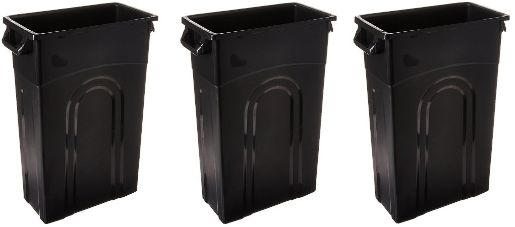 United Solutions TI0032 Highboy Waste Container In Black, 33 Gallon, Slim Fit Wastebasket (3-Wastebaskets)