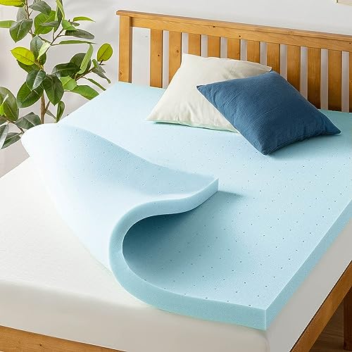 Best Price Mattress 3 Inch Ventilated Memory Foam Mattress Topper, Cooling Gel Infusion, CertiPUR-US Certified, Queen Blue