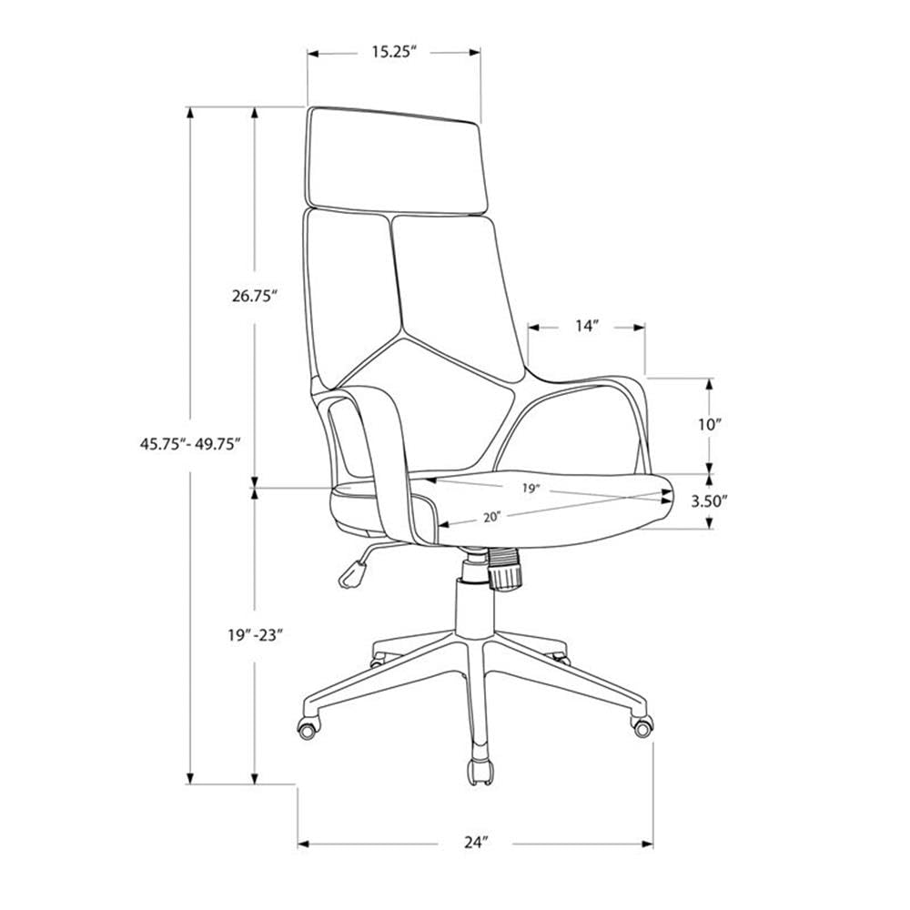 Monarch Specialties I 7270 Office Chair, Adjustable Height, Swivel, Ergonomic, Armrests, Computer Desk, Work, Metal, Fabric, White, Grey, Contemporary, Modern