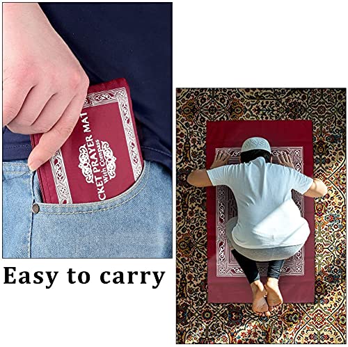 Anlising 2 Pieces Portable Travel Prayer Mat with Compass, Waterproof Polyester Prayer Rug, Muslim Travel Prayer Mat, for Ramadan Gifts (60cm×100cm)