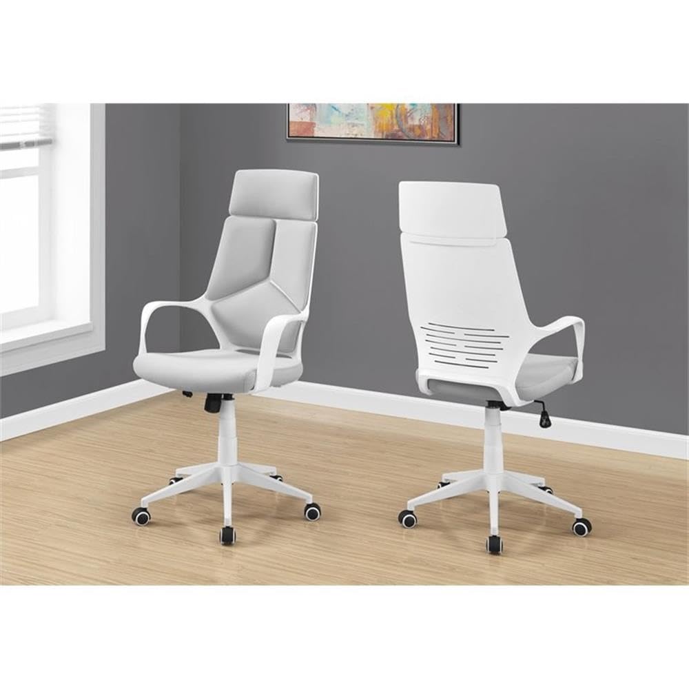 Monarch Specialties I 7270 Office Chair, Adjustable Height, Swivel, Ergonomic, Armrests, Computer Desk, Work, Metal, Fabric, White, Grey, Contemporary, Modern