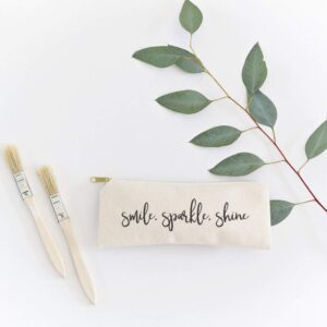 The Cotton & Canvas Co. Smile, Sparkle, Shine Small Cosmetic Case and Travel Pouch for Office and On the Go