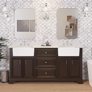 kitchen bath collection zelda 72-inch double farmhouse vanity (quartz/chocolate): includes chocolate cabinet with stunning quartz countertop and white ceramic farmhouse apron sinks