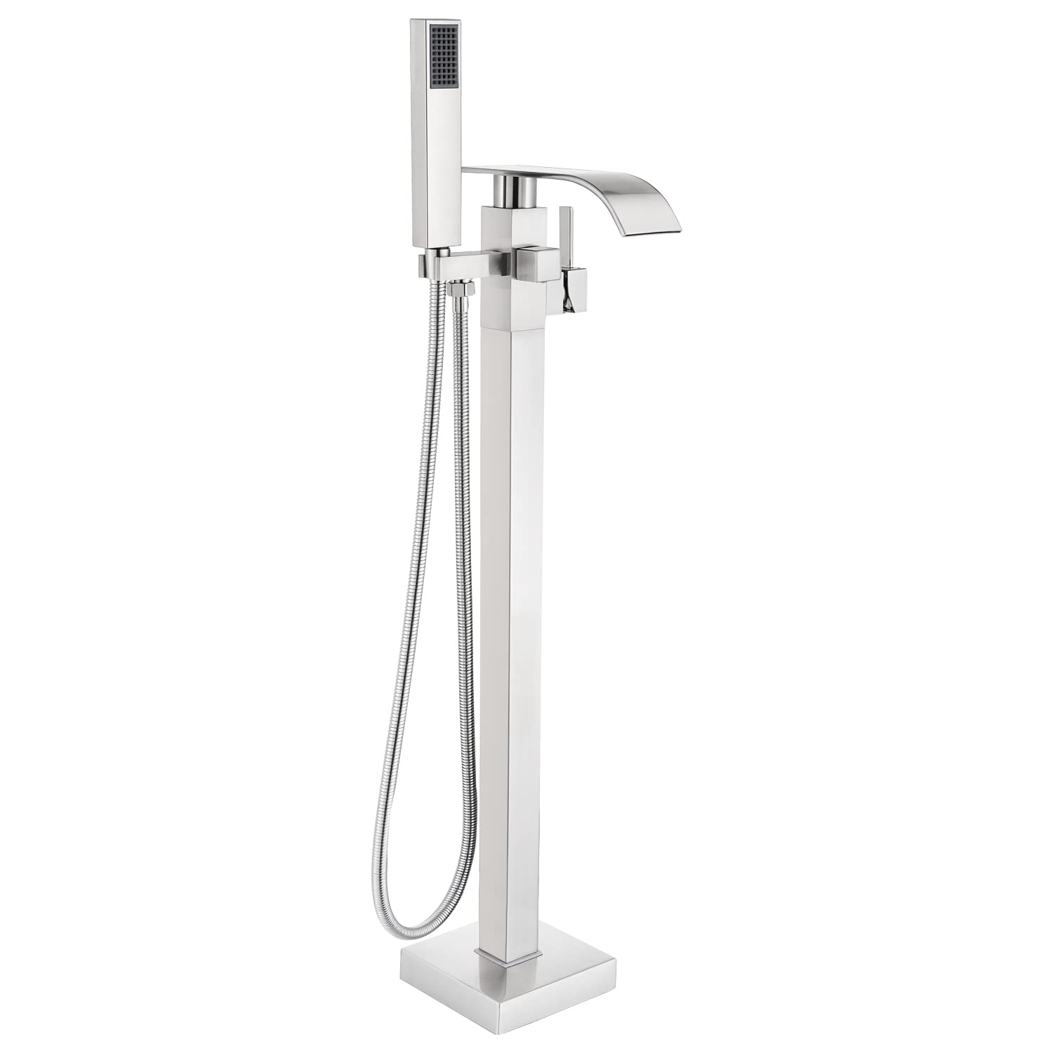 Senlesen Stainless Steel Bathroom Free Standing Tub Filler Faucet Brushed Nickel Freestanding Bathtub Faucets with Handheld Shower Mixer Taps