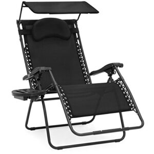 best choice products oversized steel mesh zero gravity reclining lounge patio chair w/folding canopy shade and cup holder, black