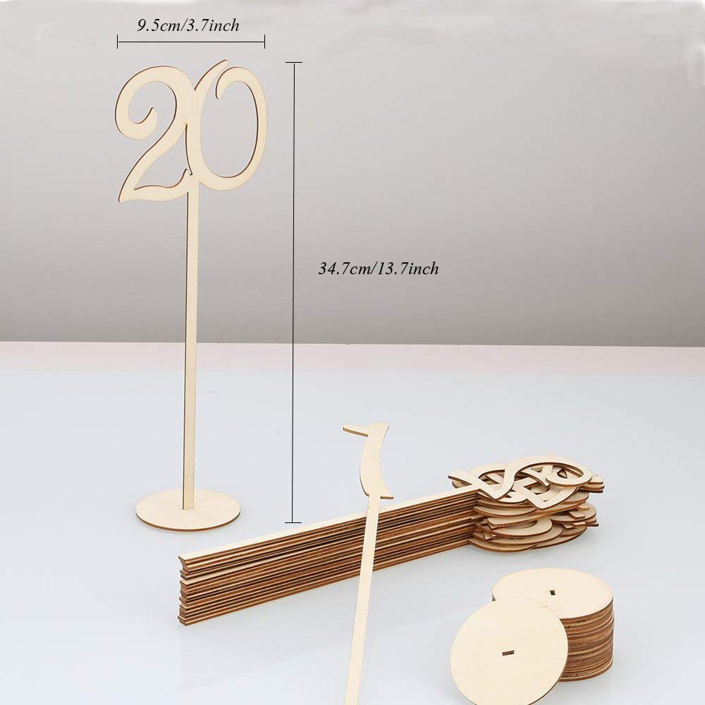 Youngine Number 1 to 20 Wooden Table Numbers with Holder Base for Wedding Banquet Party Table Home Birthday Decoration (High)