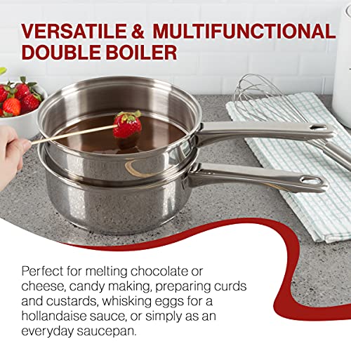 6 Cup Double Boiler Pot Set – 1.5 Quart Stainless-Steel Saucepan 2-in-1 with Vented Glass Lid – Kitchen Cookware with Measurements by Classic Cuisine