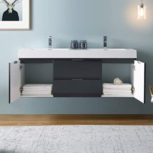 Fresca Valencia 60 Inch Wall Hung Double Sinks Bathroom Vanity in Dark Slate Gray - Faucet Not Included - FCB8360GG-D-I