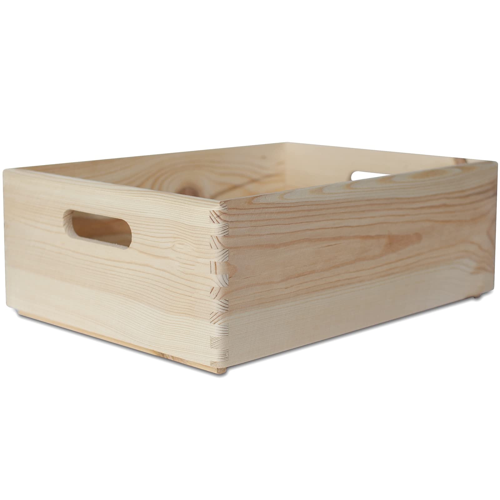 Creative Deco XL Wooden Crate Nesting Crate Handles | 15.74x11.81x5.1in | Large Display Storage Box Multi-Craft Caddy Nesting Crate | Natural Wood Rustic | Plain Unpainted Beige | Country Decor