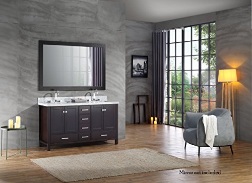 ARIEL Cambridge A061DCWRVOESP 61" Inch Double Sink Bathroom Vanity Cabinet in Espresso with Carrara White Marble Countertop Rectangular Sinks