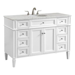 elegant kitchen and bath 48 inch single bathroom vanity cabinet set with white marble countertop - white