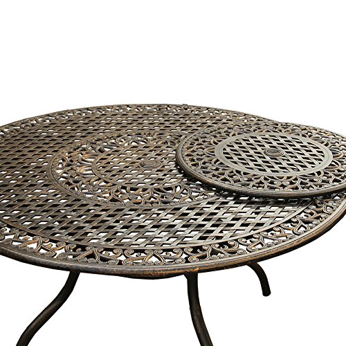 Oakland Living Rose Ornate Traditional Outdoor Mesh Lattice Aluminum 59 inch Bronze Round Dining Set with Lazy Susan and Six Chairs