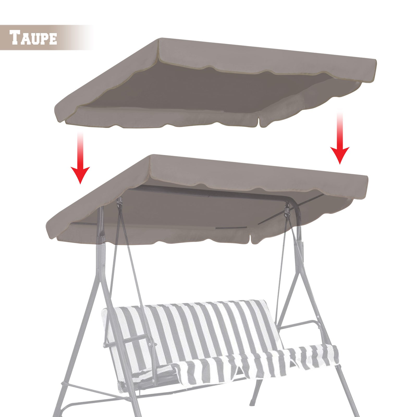 BenefitUSA Canopy ONLY Outdoor Patio Swing Canopy Replacement Porch Top Cover for Seat Furniture (65"x45", Taupe)