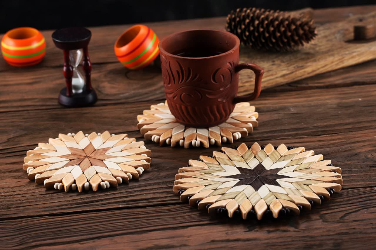 Set of 3 Small Handmade Wooden Trivets for Hot Dishes - Two 6" and one 7"- Coasters and Hot Pads - Great Kitchen Gift Idea - by SPL Woodcraft Ukraine