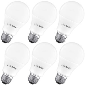 luxrite a19 led light bulb 100w equivalent, 4000k cool white non-dimmable, 1600 lumens, standard led bulb 15w, e26 medium base, ul listed, perfect for table lamps and home lighting (6 pack)