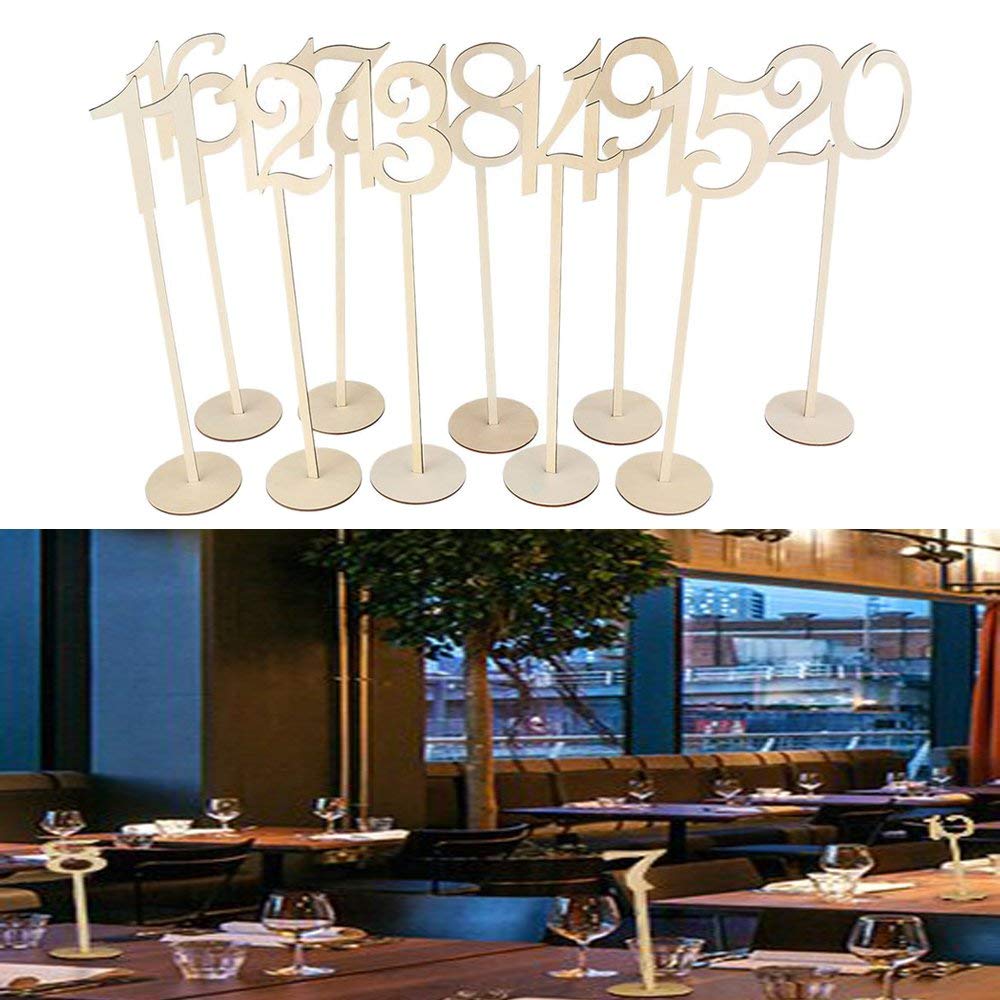 Youngine Number 1 to 20 Wooden Table Numbers with Holder Base for Wedding Banquet Party Table Home Birthday Decoration (High)