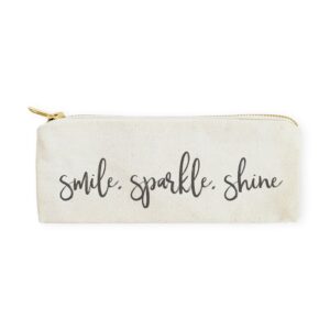 the cotton & canvas co. smile, sparkle, shine small cosmetic case and travel pouch for office and on the go