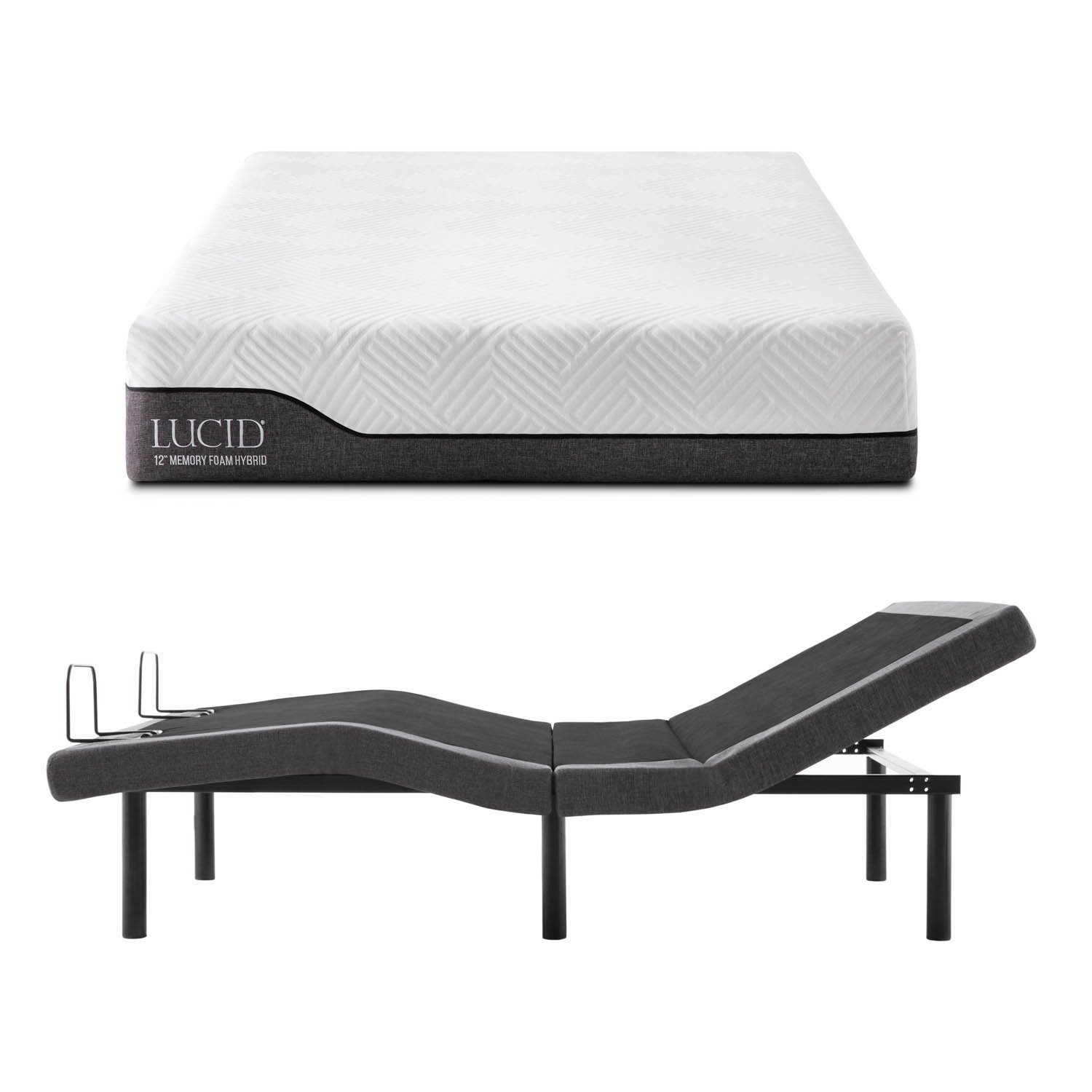 LUCID L300 Adjustable Bed Base with LUCID 10 Inch Memory Foam Hybrid Mattress - Split King