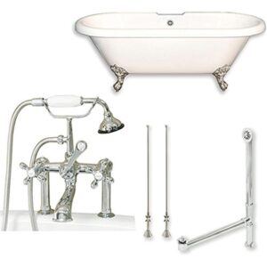 cambridge plumbing ade60-463d-6-pkg-bn-7dh acrylic double ended claw foot bathtub, 60" x 30"