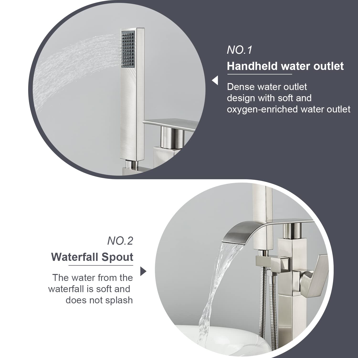 Senlesen Stainless Steel Bathroom Free Standing Tub Filler Faucet Brushed Nickel Freestanding Bathtub Faucets with Handheld Shower Mixer Taps