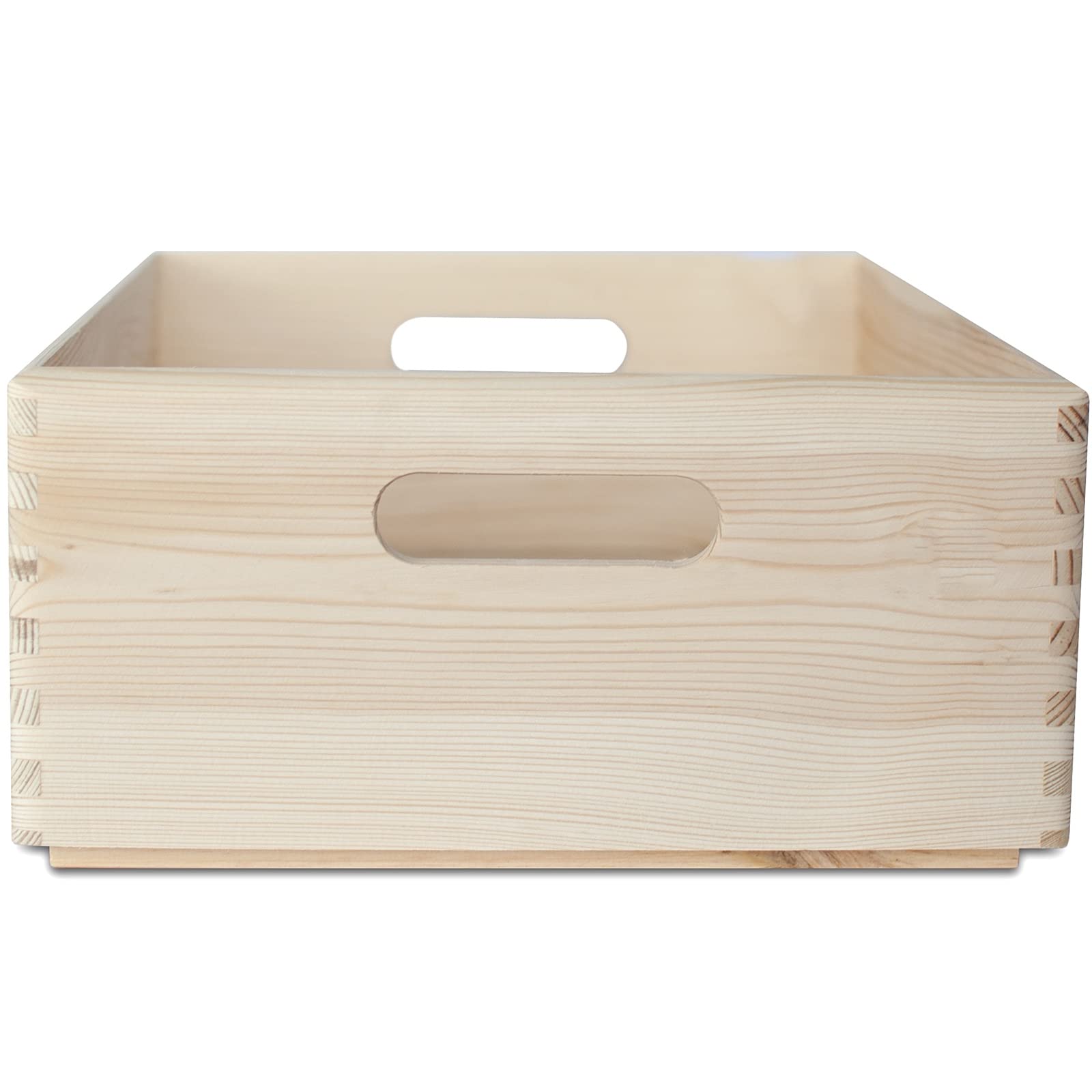 Creative Deco XL Wooden Crate Nesting Crate Handles | 15.74x11.81x5.1in | Large Display Storage Box Multi-Craft Caddy Nesting Crate | Natural Wood Rustic | Plain Unpainted Beige | Country Decor