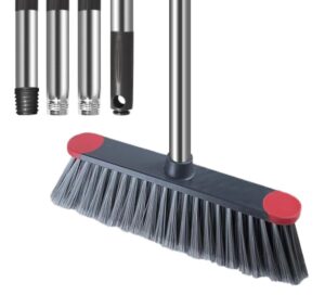 soft sweeping broom, meibei multi-surface kitchen broom with stainless steel long handle-57, soft dusting brush ideal for cleaning home, garage, store and office