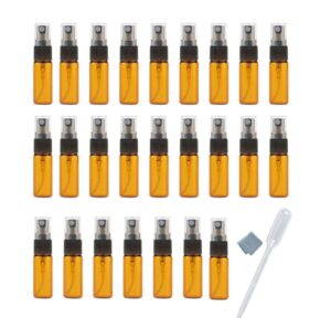 elfenstall- 20pcs amber 5ml 1/6oz atomizer vial glass bottle spray refillable perfume empty fine mist sample bottle clean cloth free 3ml pipette for travel party