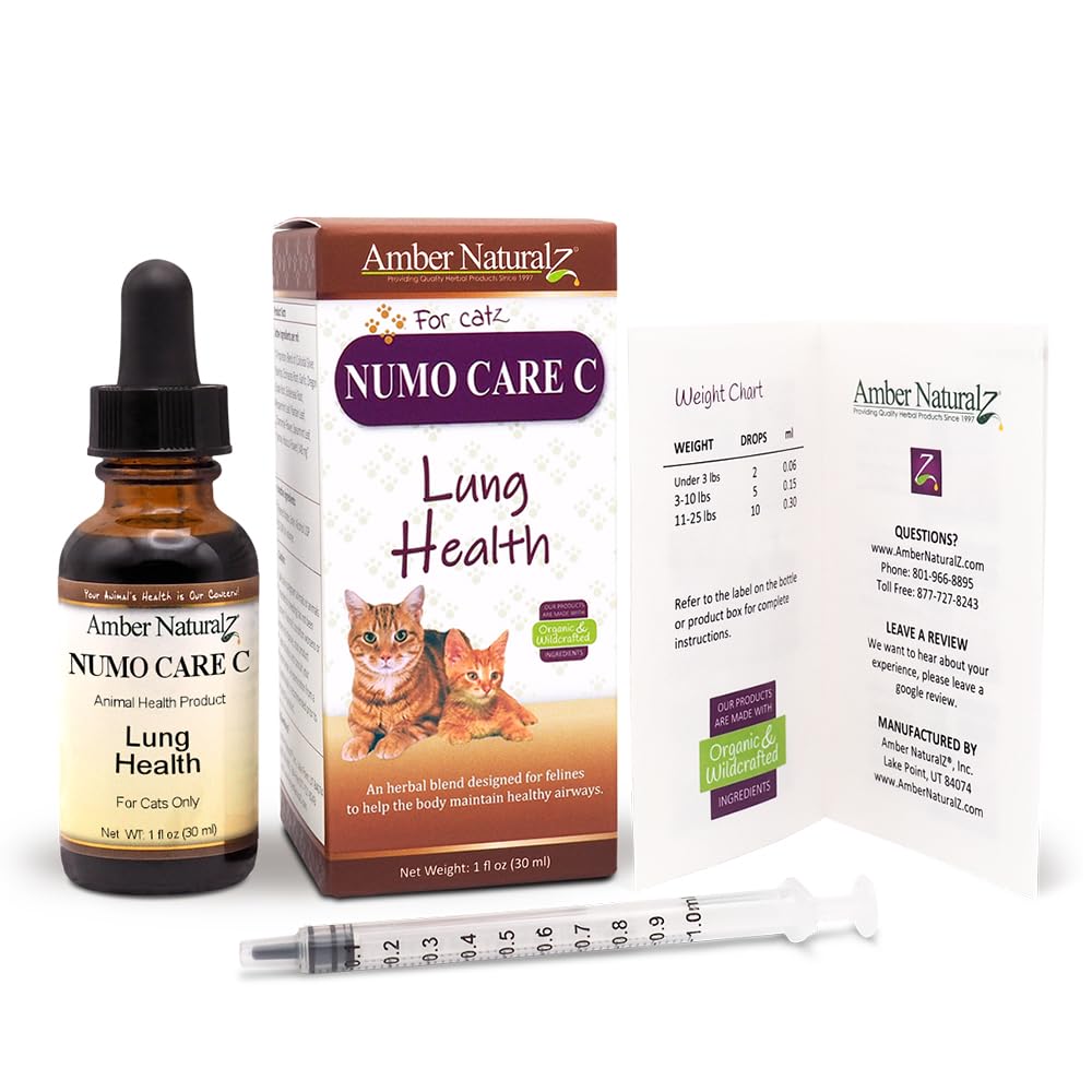 Amber NaturalZ Numo Care C Lung Health Herbal Supplement for Cats | Feline Herbal Supplement for Bronchial Support and Respiratory Lung Health | 1 Fluid Ounce Glass Bottle | Manufactured in The USA