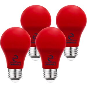 explux commercial lighting dimmable led a19 red light bulbs, 60w equivalent, direct led color emission, 25000 hours, 4-pack