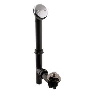 westbrass 597144-05 14" black poly tubular bath waste & overflow assembly with 2-hole faceplate and pull to open drain plug, polished nickel