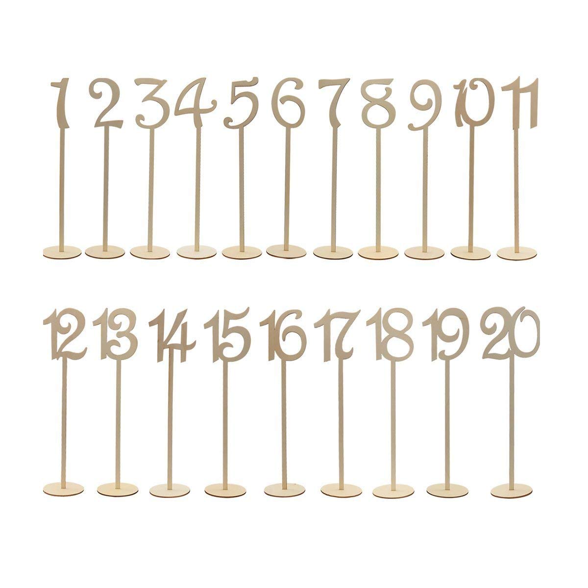 Youngine Number 1 to 20 Wooden Table Numbers with Holder Base for Wedding Banquet Party Table Home Birthday Decoration (High)