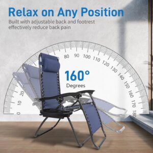 Bonnlo Infinity Zero Gravity Chair, Outdoor Lounge Patio Chairs with Pillow and Utility Tray Adjustable Folding Recliner for Deck,Patio,Beach,Yard Pack 2 (Blue)