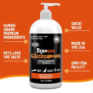 Liquid Glucosamine for Dogs with Chondroitin MSM - Rejenease Hip and Joint Supplement Supports Mobility, Arthritis & Pain Relief (32 oz)