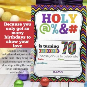 HOLY @% 70th Birthday Party Invitations, 20 Funny 5x7 Fill In Cards with Twenty White Envelopes for Milestone Birthdays by AmandaCreation