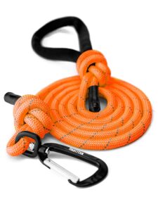 mighty paw rope dog leash - durable climbing lead - reflective stitching - comfort handle - suitable for all pet sizes - heavy duty dog leash with carabiner - long dog leash - (6 feet, orange)