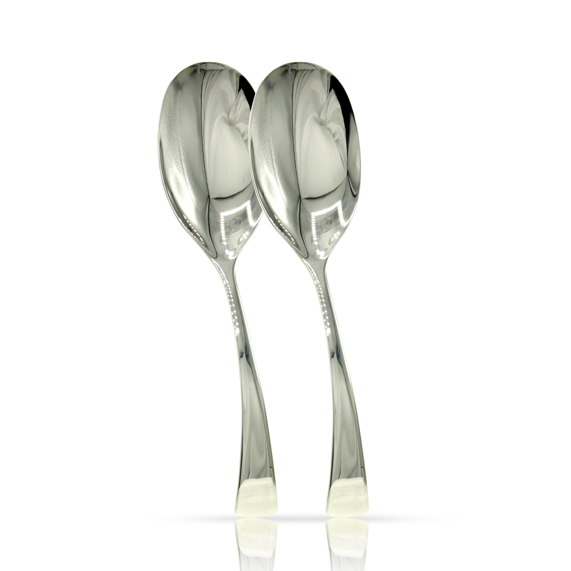 Large Buffet Serving Spoons - MIJIG Set of 2 Custom Designed Mirror-Polished Stainless-Steel Utensil Set for Homes, Hotels & Party Planners – Dinner Flatware Set with Exquisite Packaging