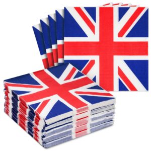 juvale 100 pack uk flag napkins for british party decorations, union jack, birthday parties, celebrations, special occasions (13x13 inches)