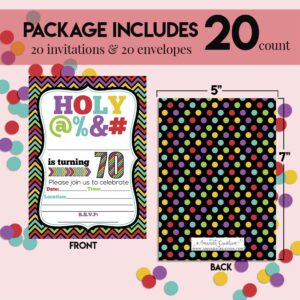 HOLY @% 70th Birthday Party Invitations, 20 Funny 5x7 Fill In Cards with Twenty White Envelopes for Milestone Birthdays by AmandaCreation