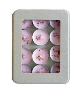 kaya 12 garden rose scented tea lights, vegan, gift for everyone