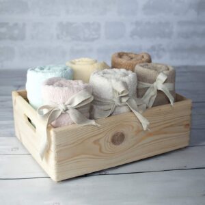 Creative Deco XL Wooden Crate Nesting Crate Handles | 15.74x11.81x5.1in | Large Display Storage Box Multi-Craft Caddy Nesting Crate | Natural Wood Rustic | Plain Unpainted Beige | Country Decor