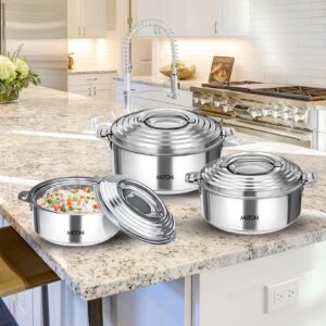 Milton Thermosteel Galaxia Insulated Hotpot Casseroles, Set of 3, Stainless Steel (1000ml, 1500ml, 2500ml)