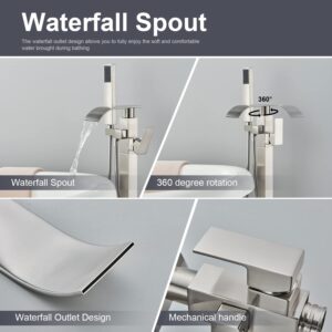 Senlesen Stainless Steel Bathroom Free Standing Tub Filler Faucet Brushed Nickel Freestanding Bathtub Faucets with Handheld Shower Mixer Taps